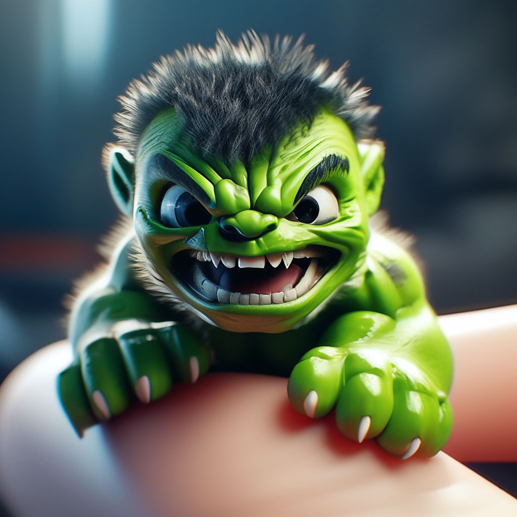 "Hulk The tiniest and cutest furry creature realistic Hulk sits on the ...