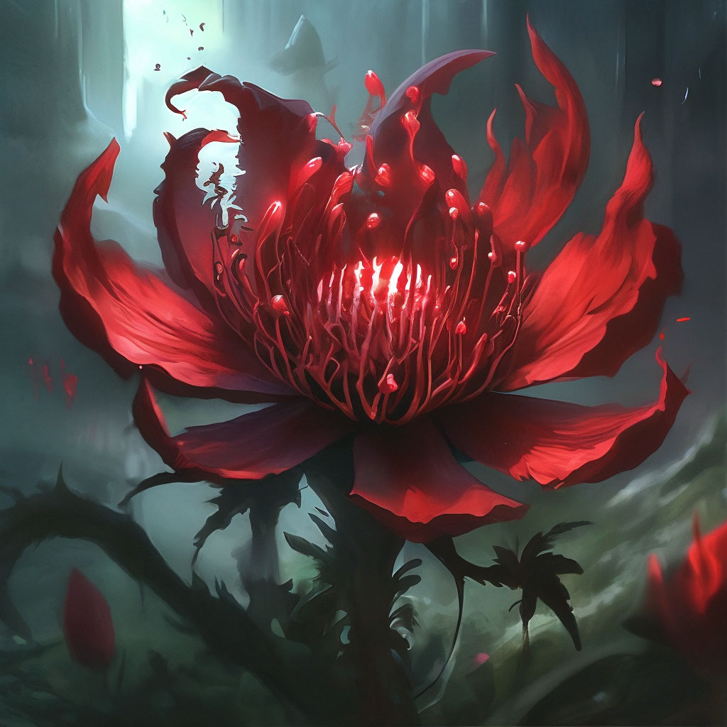 "Angry scarlet flower, fairy tale, flower botanical, dark botanical ...