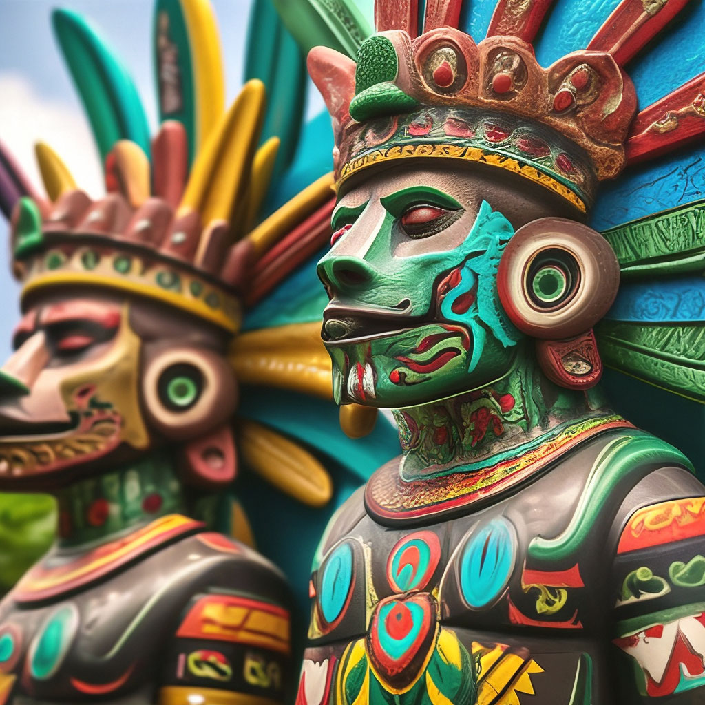 "Quetzalcoatl and Tezcatlipoca vivid details, realistic, professional ...
