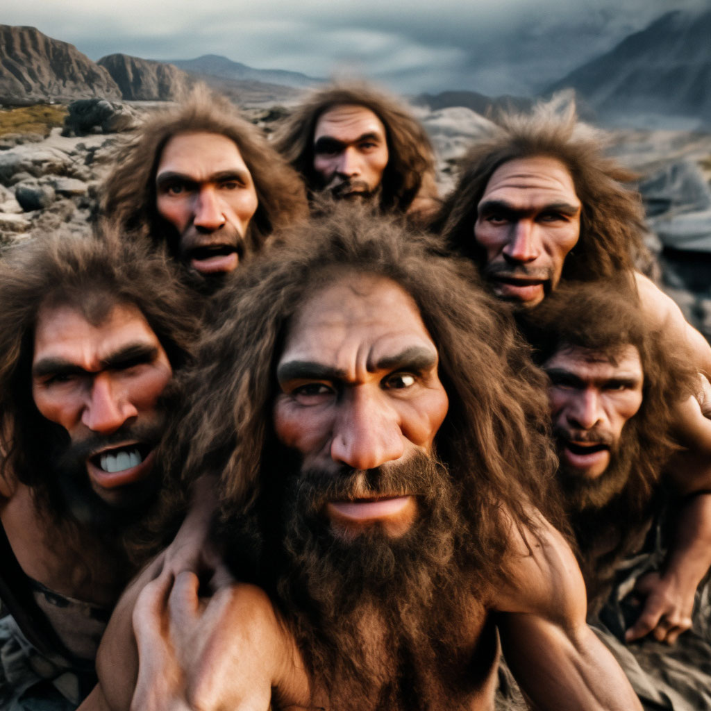 "Neanderthals group selfie photo, hyperreality, Ultra Full HD, ISO 100 ...