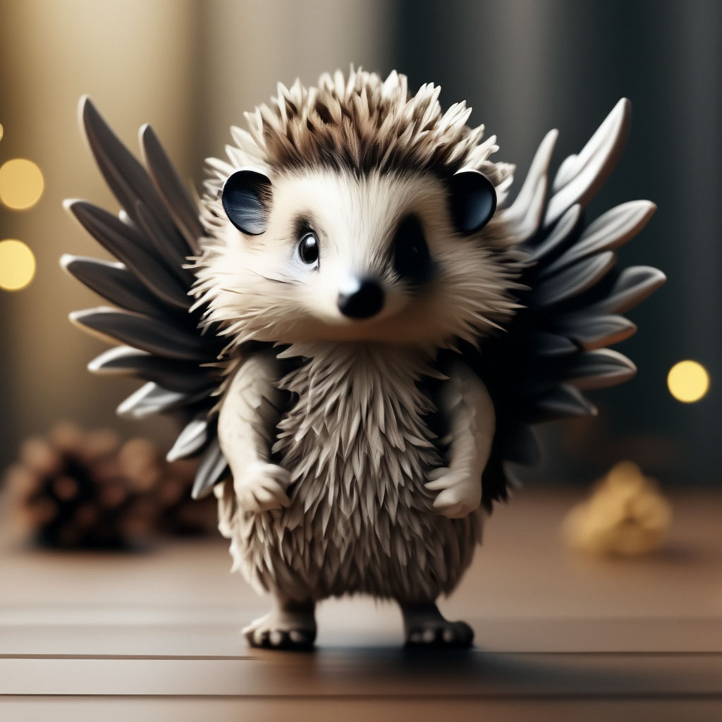 "A hedgehog with wings stands on two legs. minimalism. a figurine ...