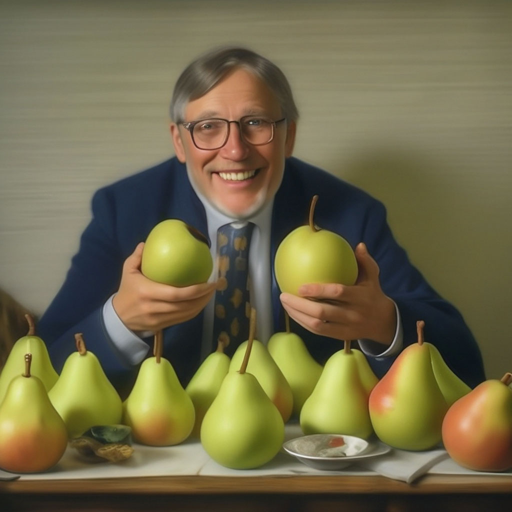 "My husband ate too many pears." — image created in Shedevrum