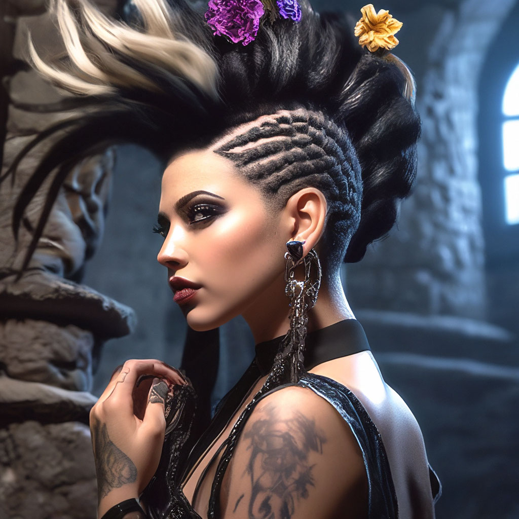 "Rapunzel's dark side, punk rock, black hair, liberty spikes mohawk on ...