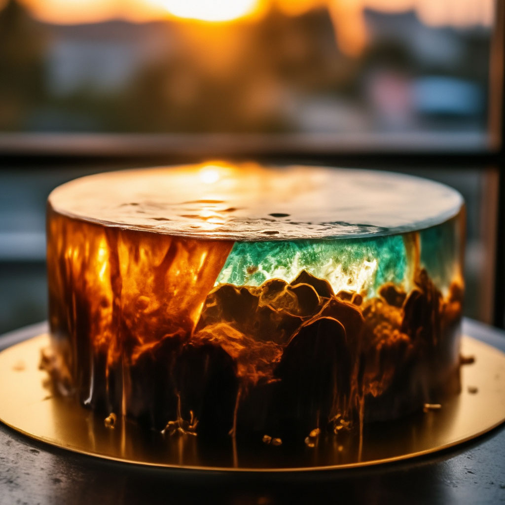 "Round cake made of transparent epoxy resin inside a nuclear explosion ...