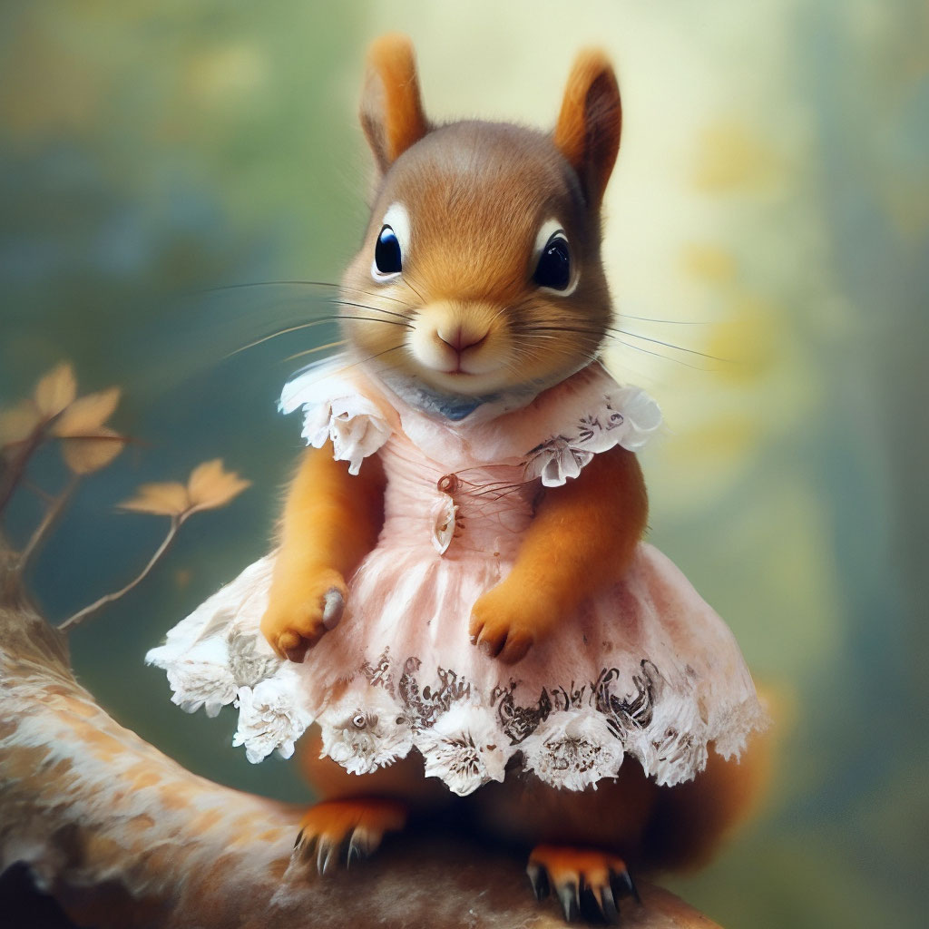 "Cute squirrel in a lace dress" — image created in Shedevrum