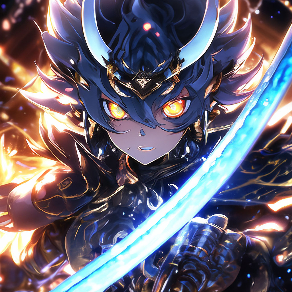 "Anime youkai demon brandishes the primordial sword,symmetrical eyes ...