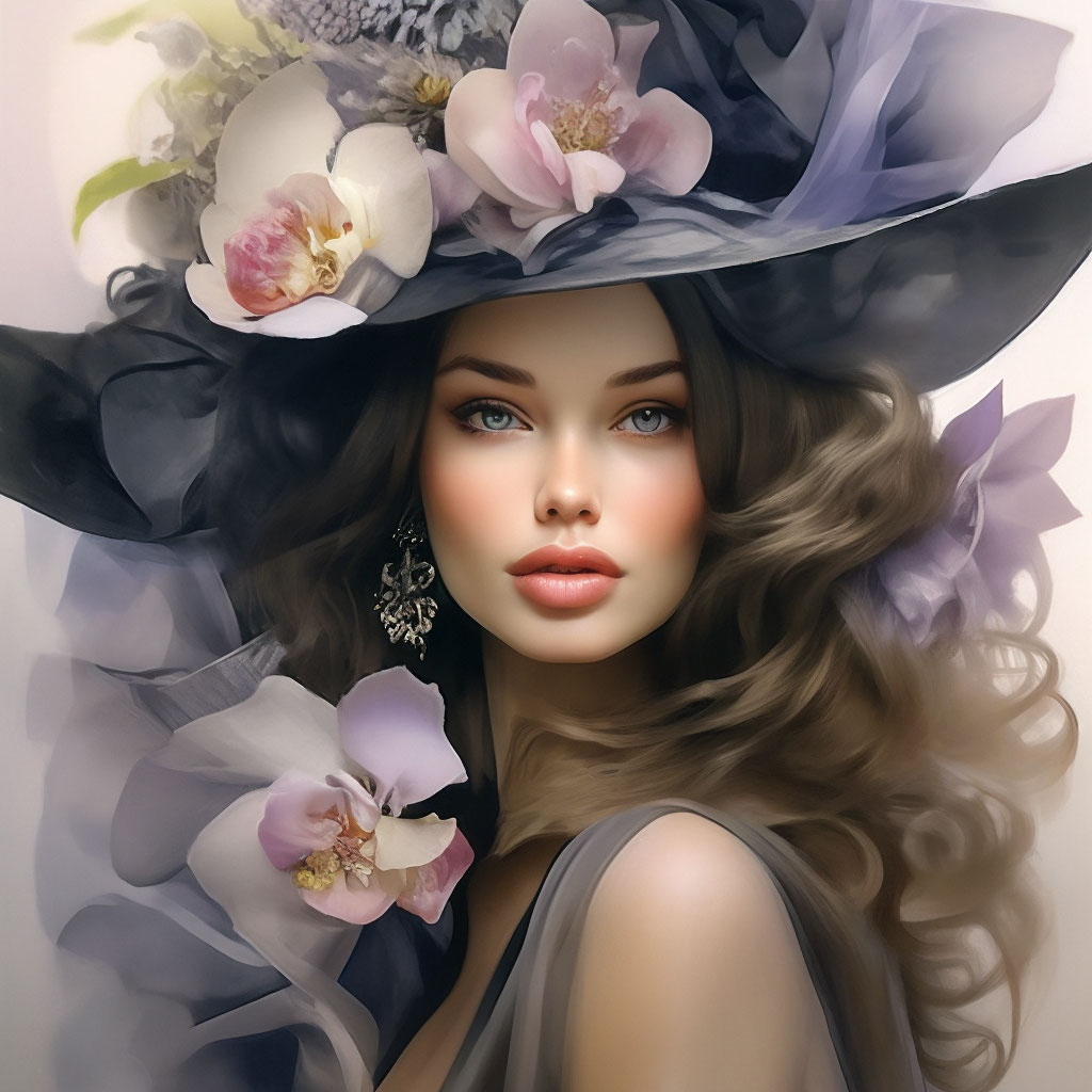 "Watercolor drawing, photorealism, haute couture, woman, brown-haired ...