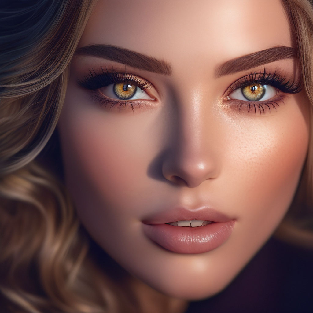 "Beautiful woman, amber eyes, long eyelashes, aesthetically pleasing ...