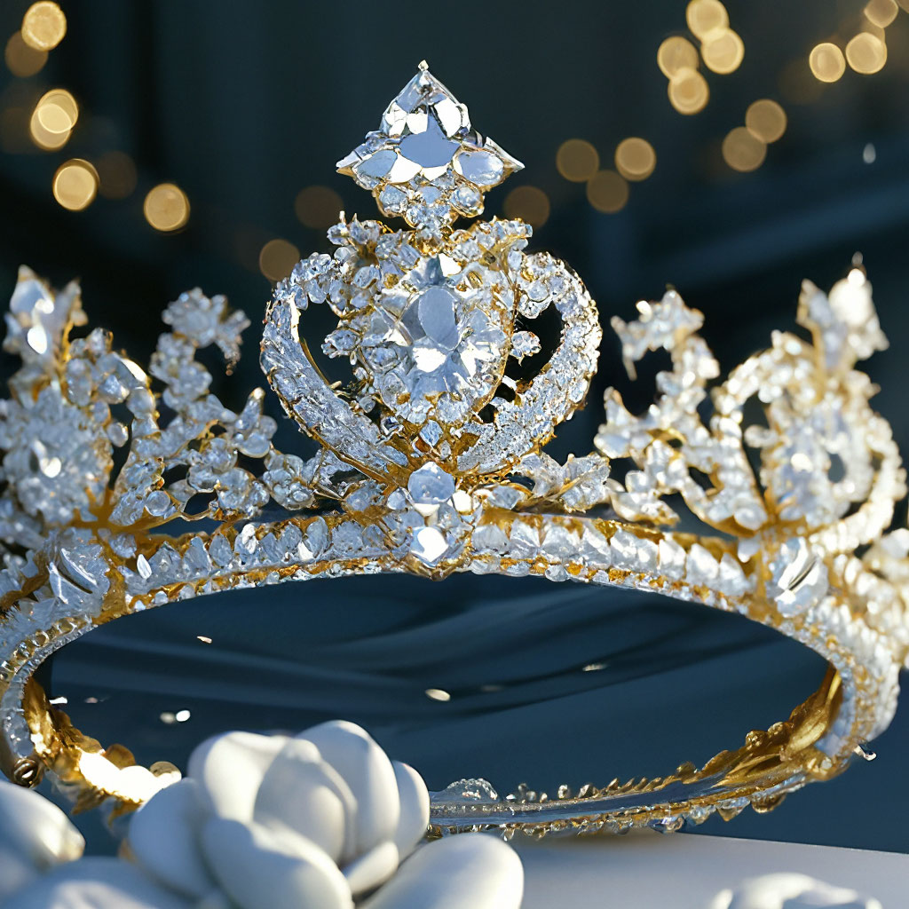 "Snow white tiara, gold, bows, encrusted with diamonds, filigree ...