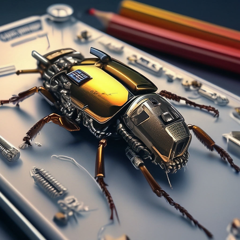 "A beetle with a microprocessor and wires connecting its brain to a ...