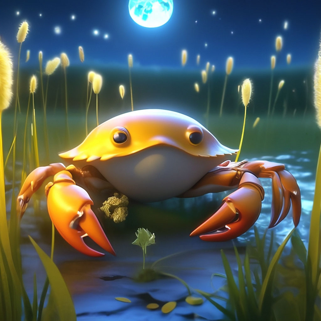 "🔺💢🔻 funny cartoon crab and fish sleep sweetly in a night field, swamp ...