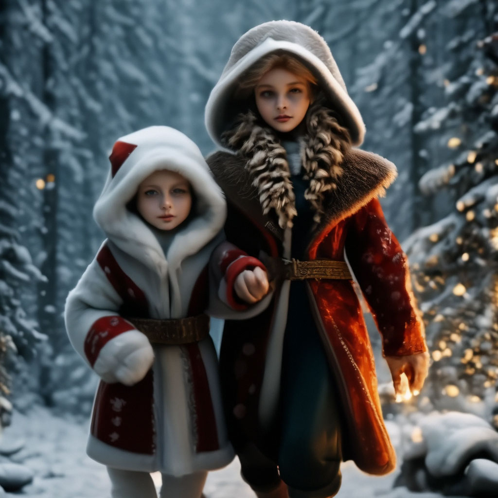 "Snow Maiden and Santa Claus are walking through a fabulous white ...