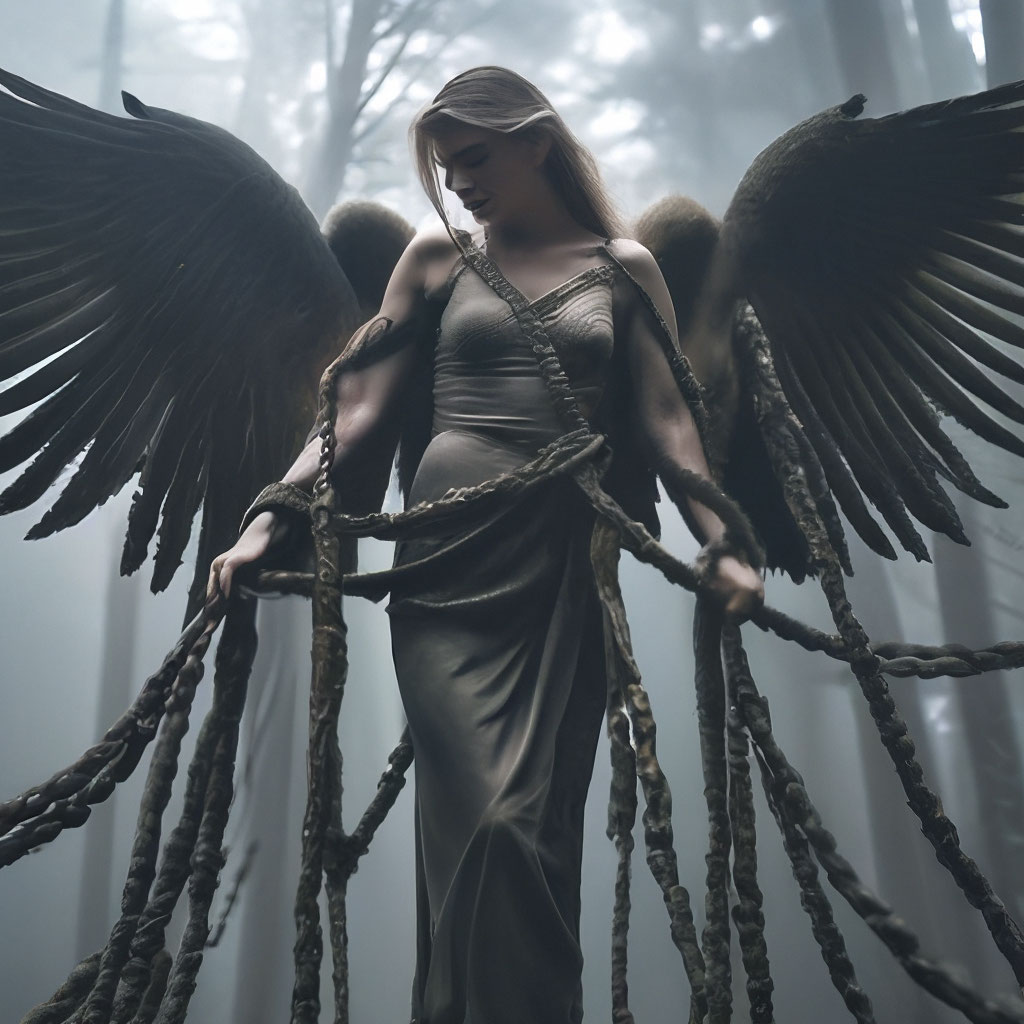 "Fallen angels with their wings tied, rope on their wings" — image ...