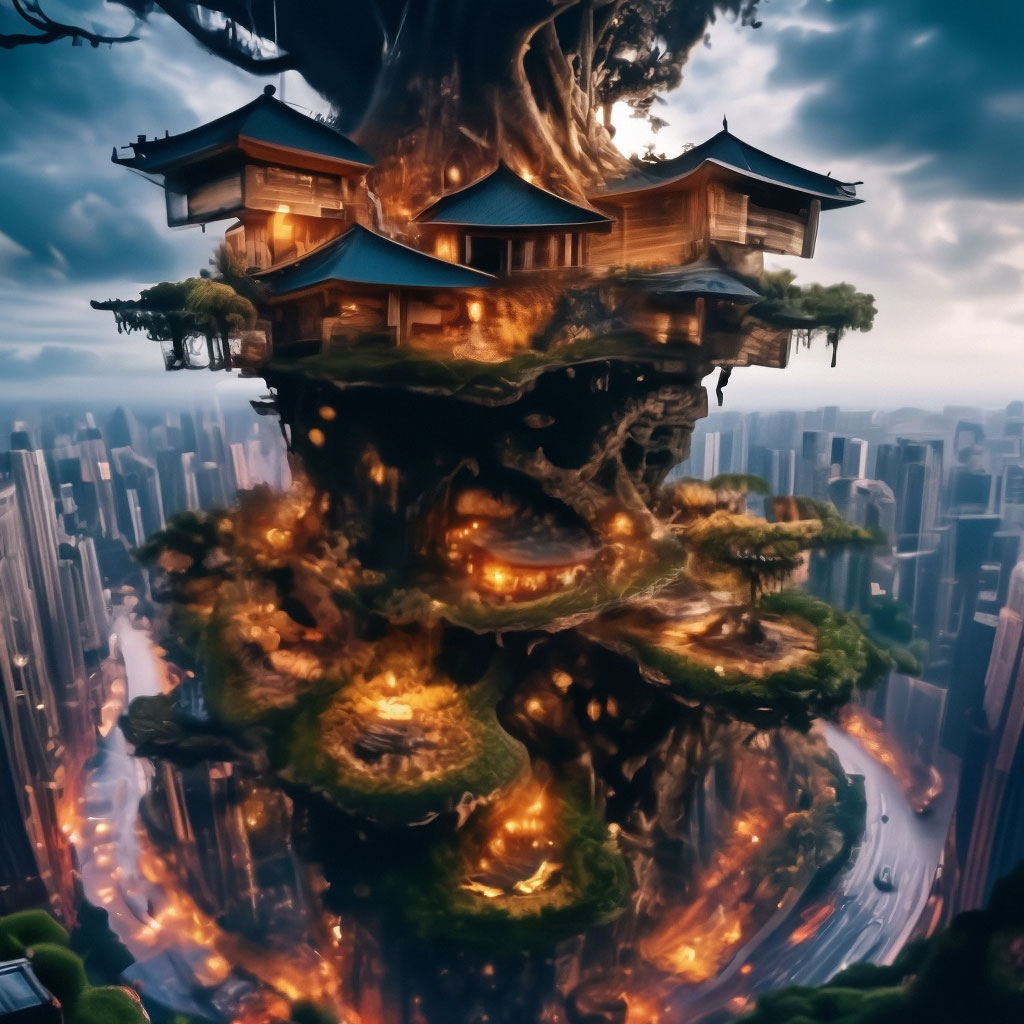 "The city on the tree" — image created in Shedevrum