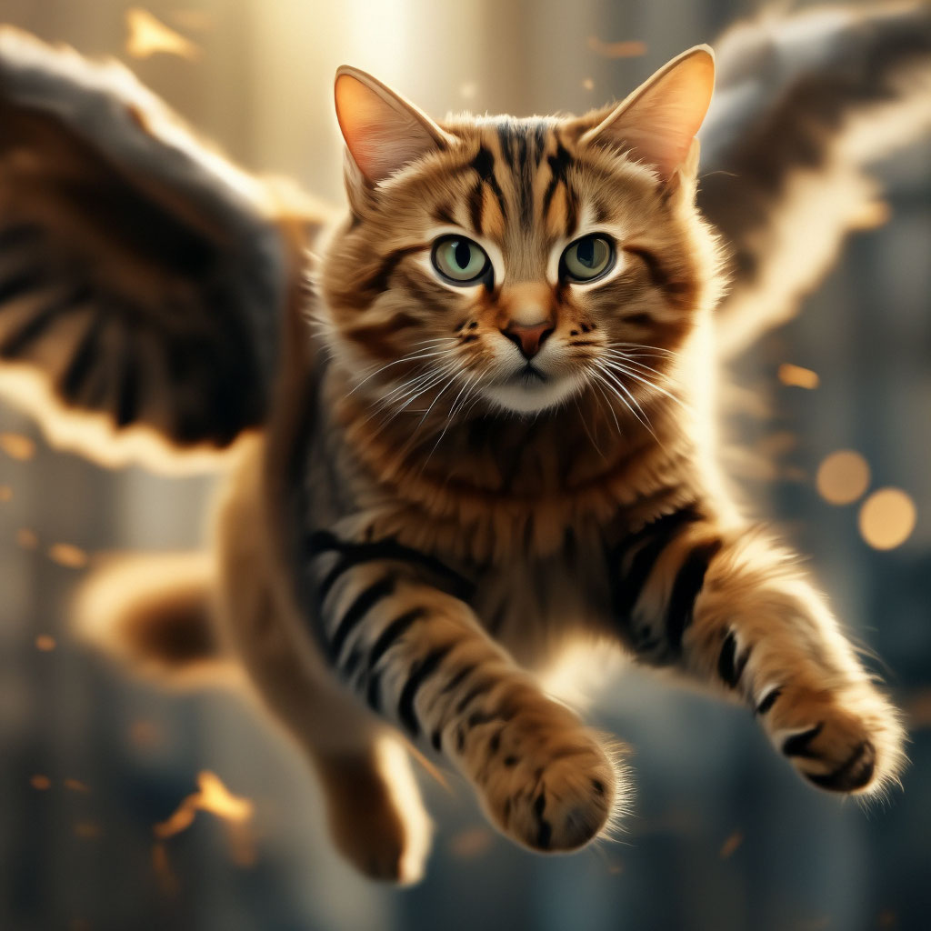 "A cat with wings flies" — image created in Shedevrum