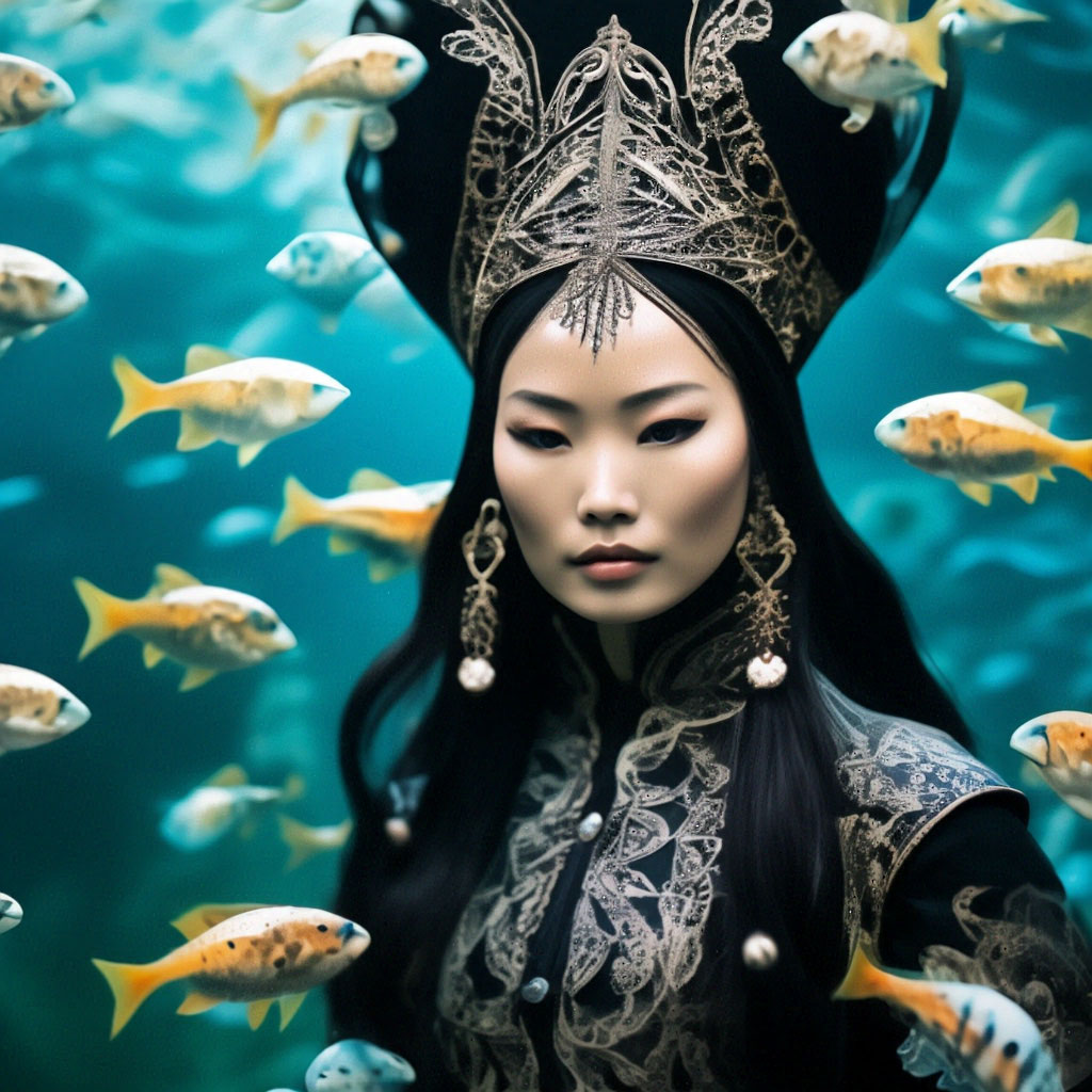 "Grotesque Buryat women in national costumes; through the shady ...