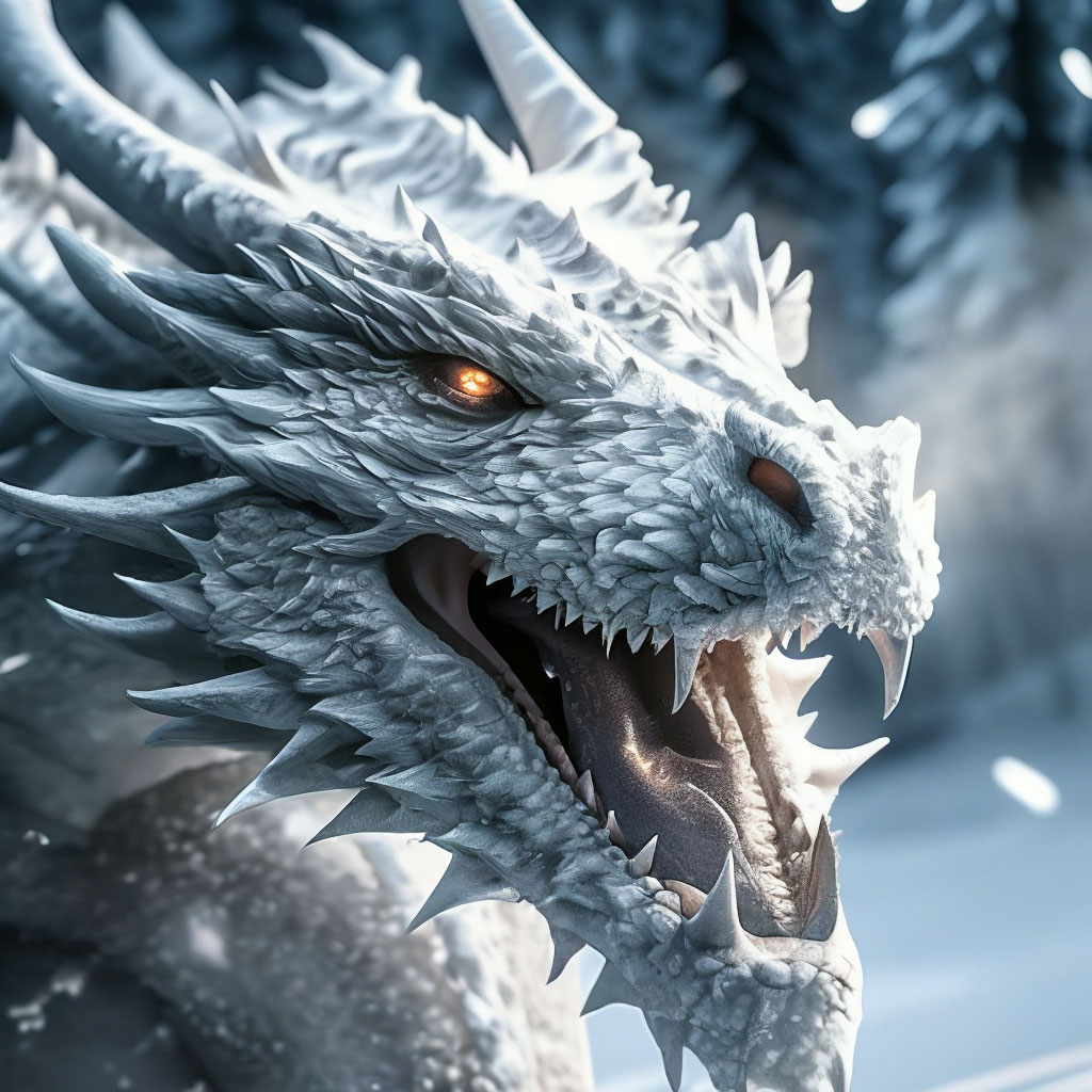 "Hyper realistic beautiful snowy, consisting of a dragon, a beast's ...