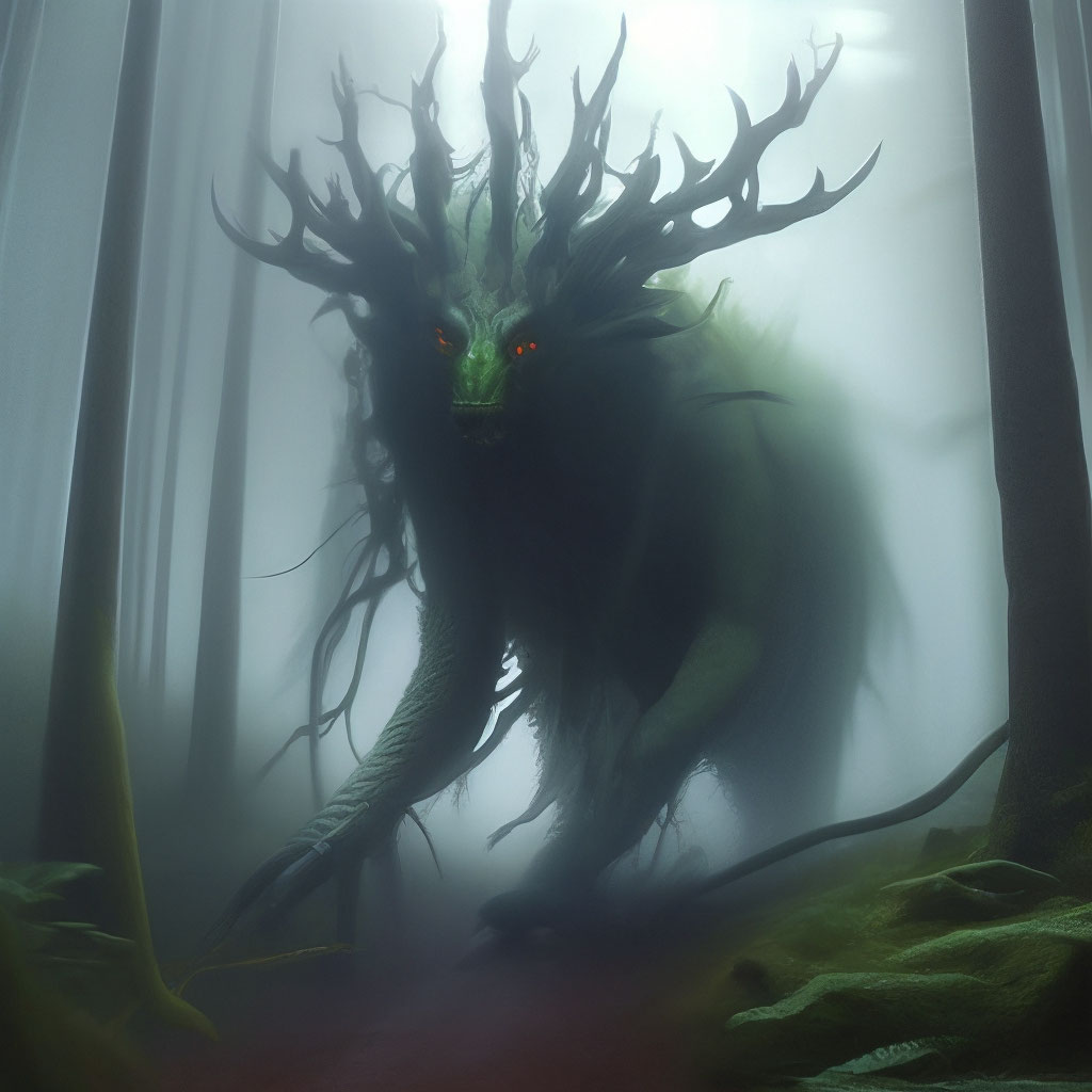"A very strange wonderful creature? . . realistic, fog, forest ...