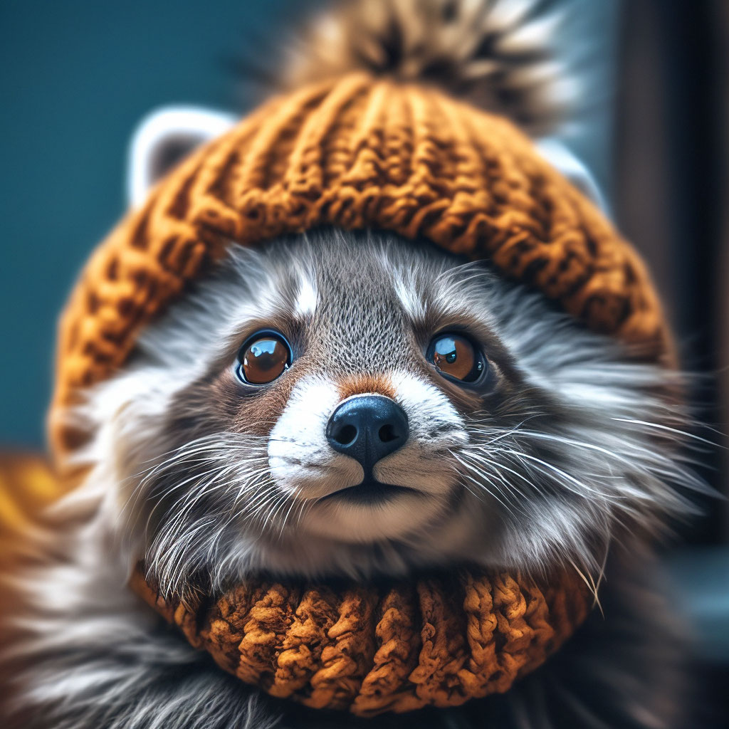 "Furry unknown animal, in a knitted hat with a pampon, detailed ...