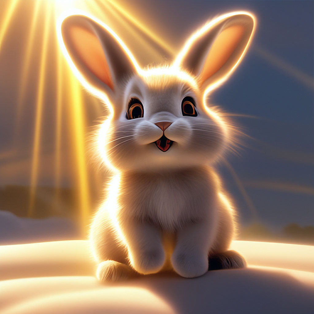 "Fluffy sunny bunny. a ray falls from the sun and hits the bunny ...
