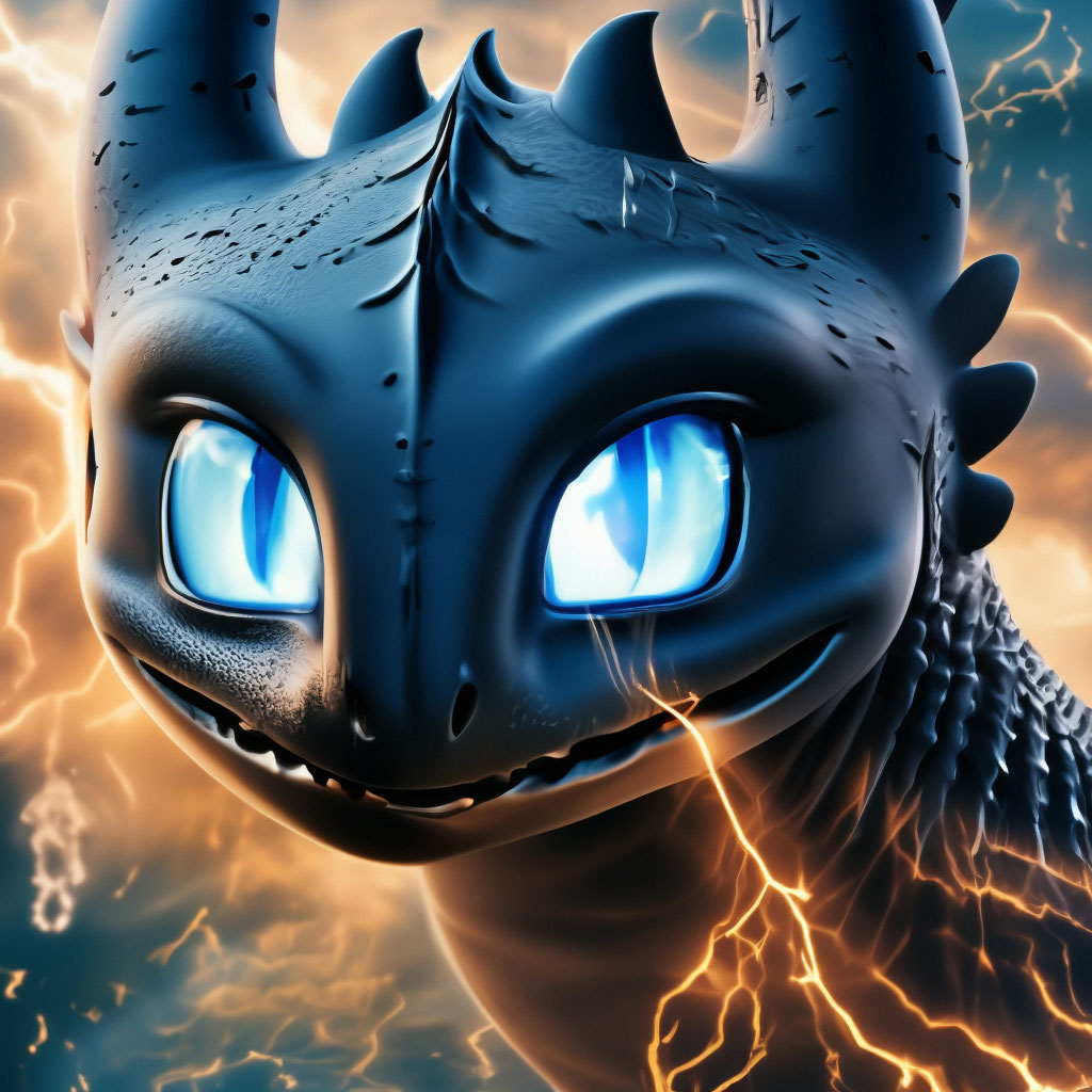 "Toothless double exposure, reflection of a thunderstorm in the eyes of ...