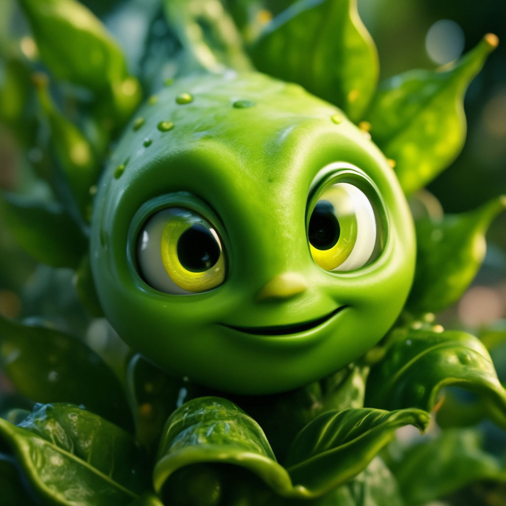 "The character of the fairy tale green peas, expressive eyes, digital ...