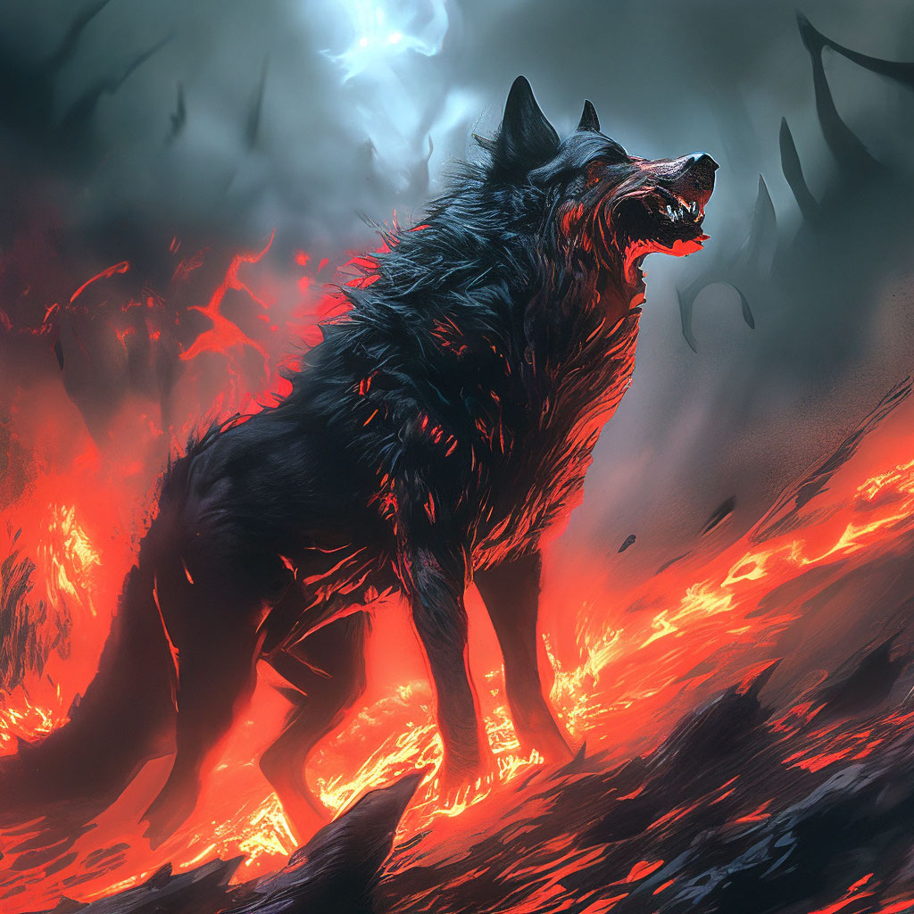 "The wolf in hell" — image created in Shedevrum