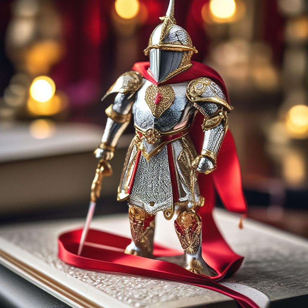 "Oscar-style knight electroplating toy stands on a luxurious baroque ...