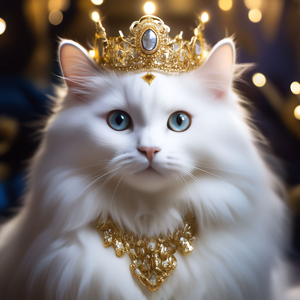 "🌸🌿Hyper cute, realistic,fluffy Cat, white,gold jewelry and a gold ...