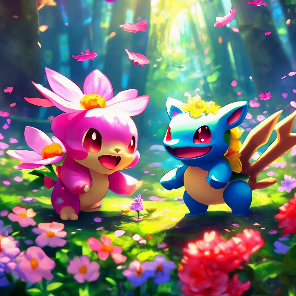 "Beautiful pokemon battle with bouquets of flowers" — image created in ...