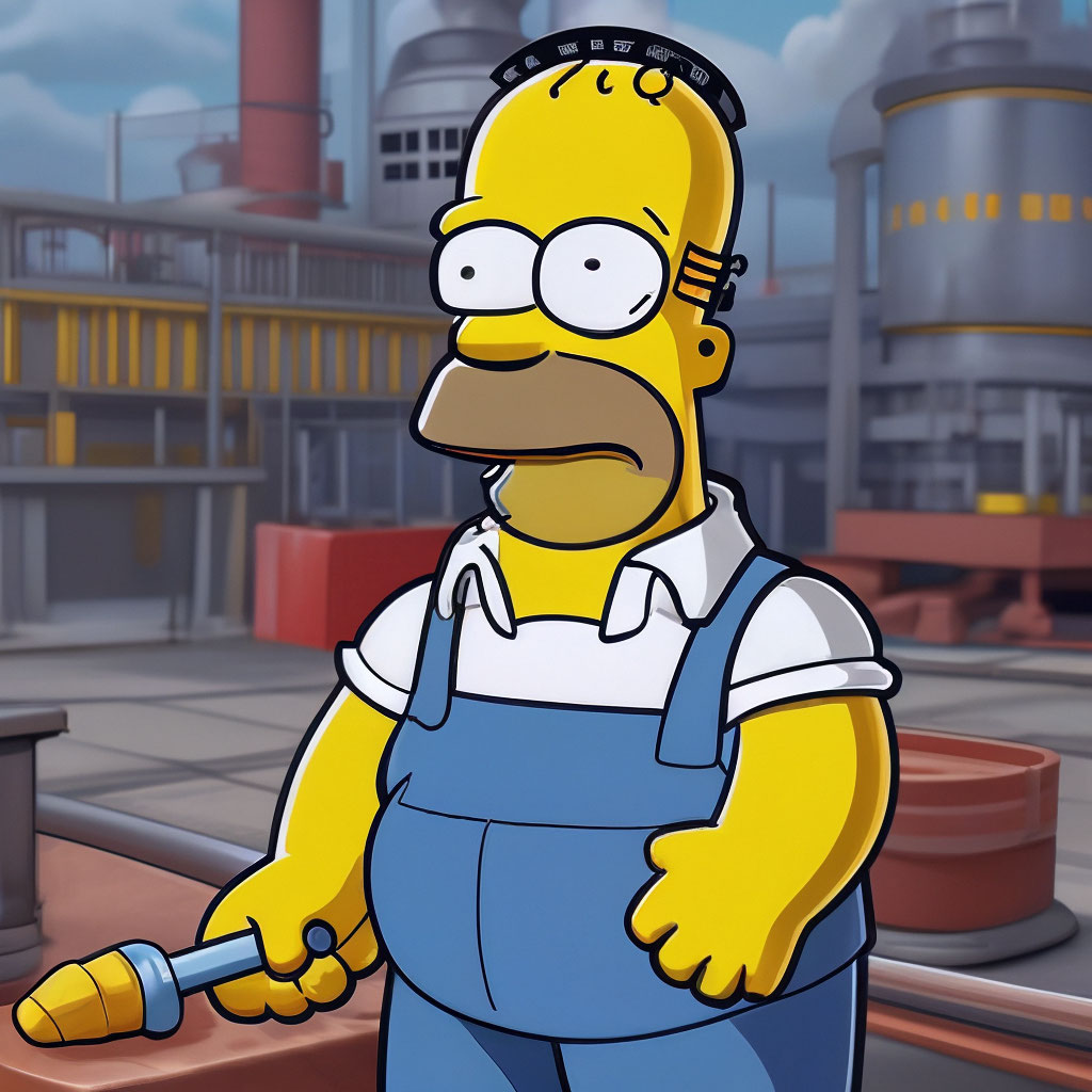 "Homer Simpson became a hard worker at the factory, work suit, with ...