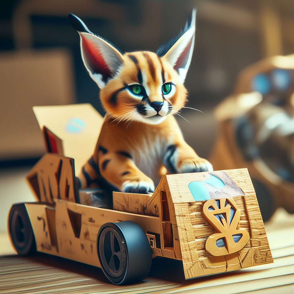 "Cardboard super fighting machine in which the kitten caracal sits ...