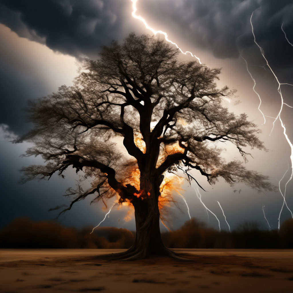 "Lightning in a tree" — image created in Shedevrum