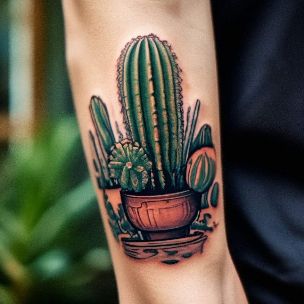 "2d tattoo of a cactus and a 5 d …" — image created in Shedevrum