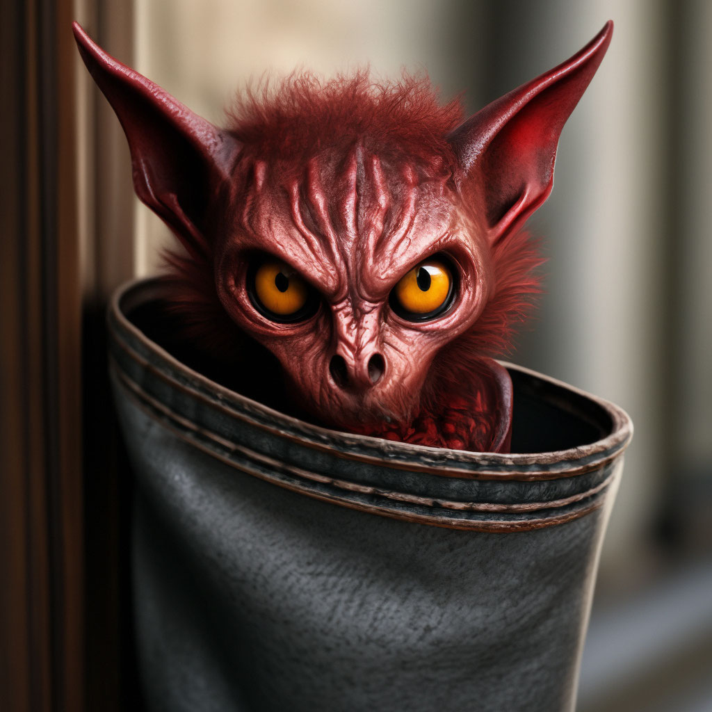 "A demon peeking out of his pocket))" — image created in Shedevrum