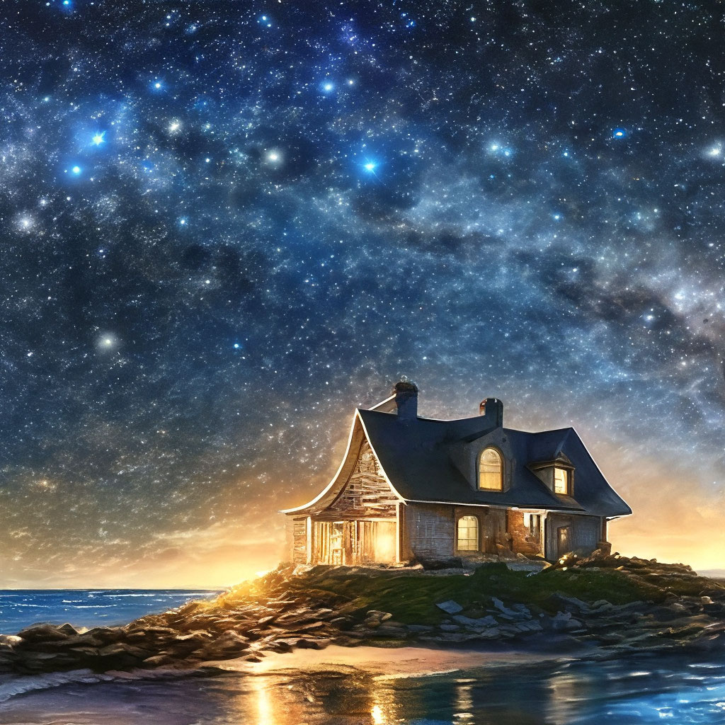 "The starlight touched the roofs panoramic photography, starry sky ...