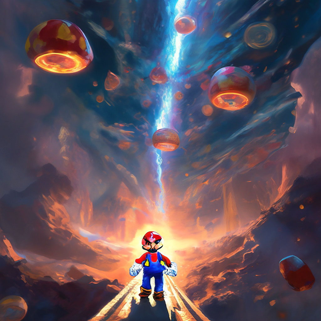 "Super mario through time and space" — image created in Shedevrum