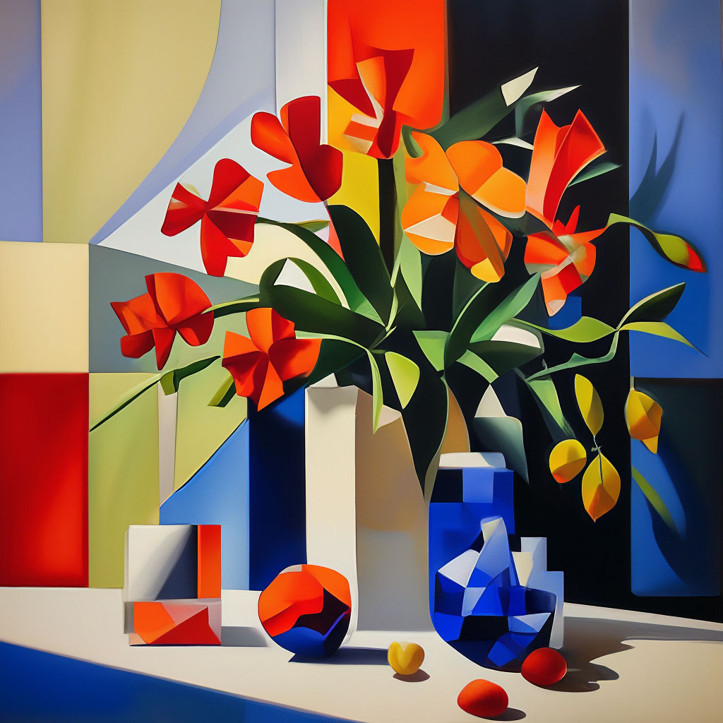 "Cubism, still life with flowers, the play of light and shadow ...