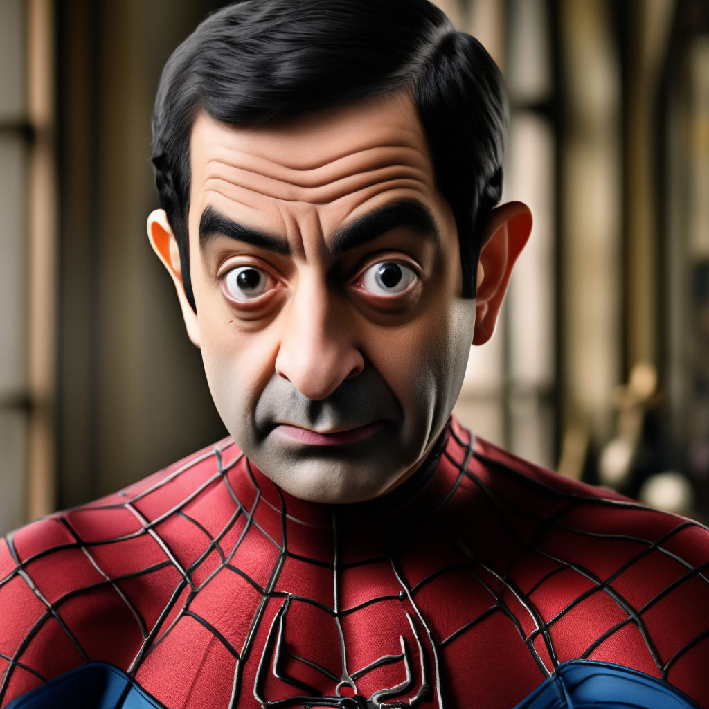 "Mr. Bean + Spider-Man" — image created in Shedevrum