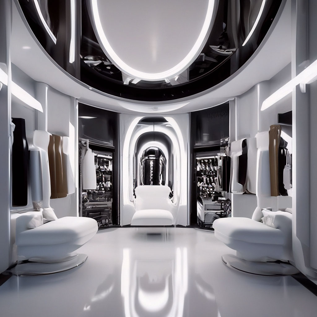 "Futuristic style dressing room, hd" — image created in Shedevrum