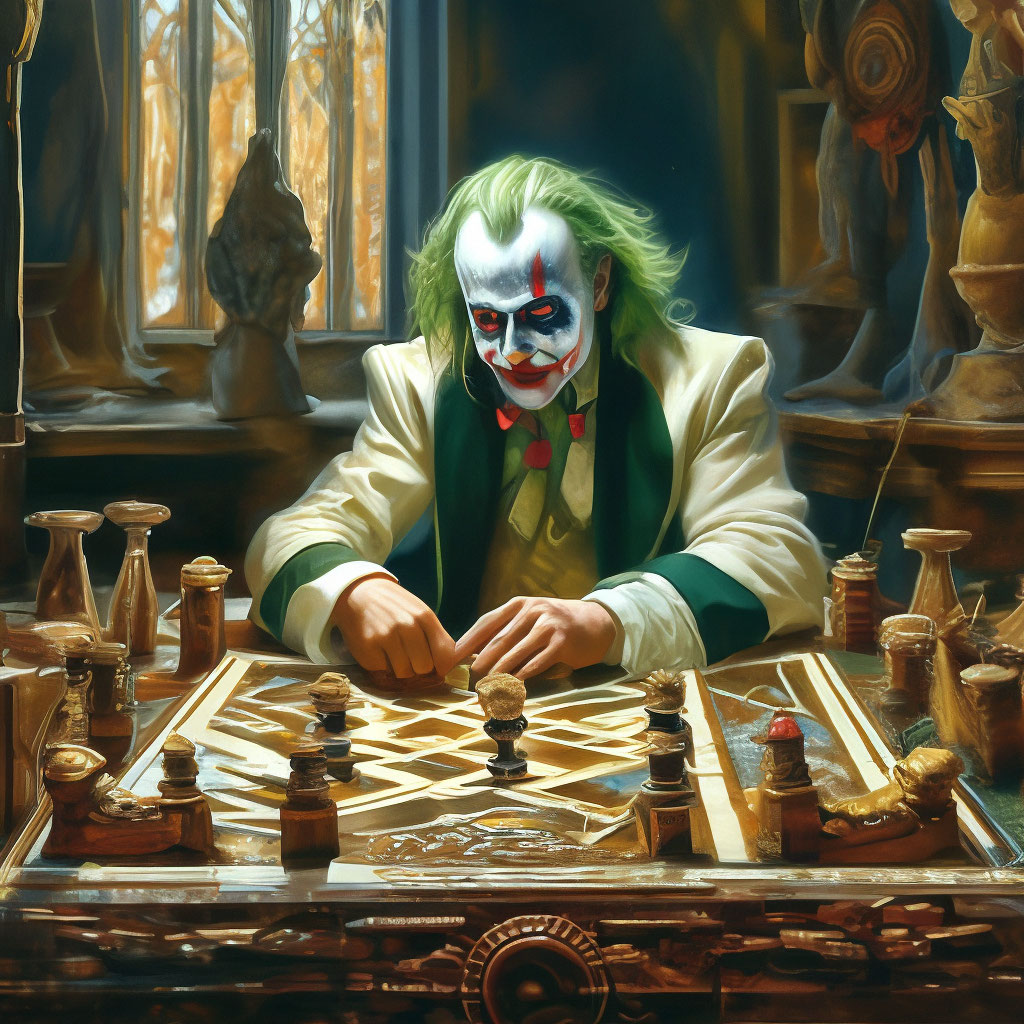 "Top carved backgammon, the joker is playing" — image created in Shedevrum