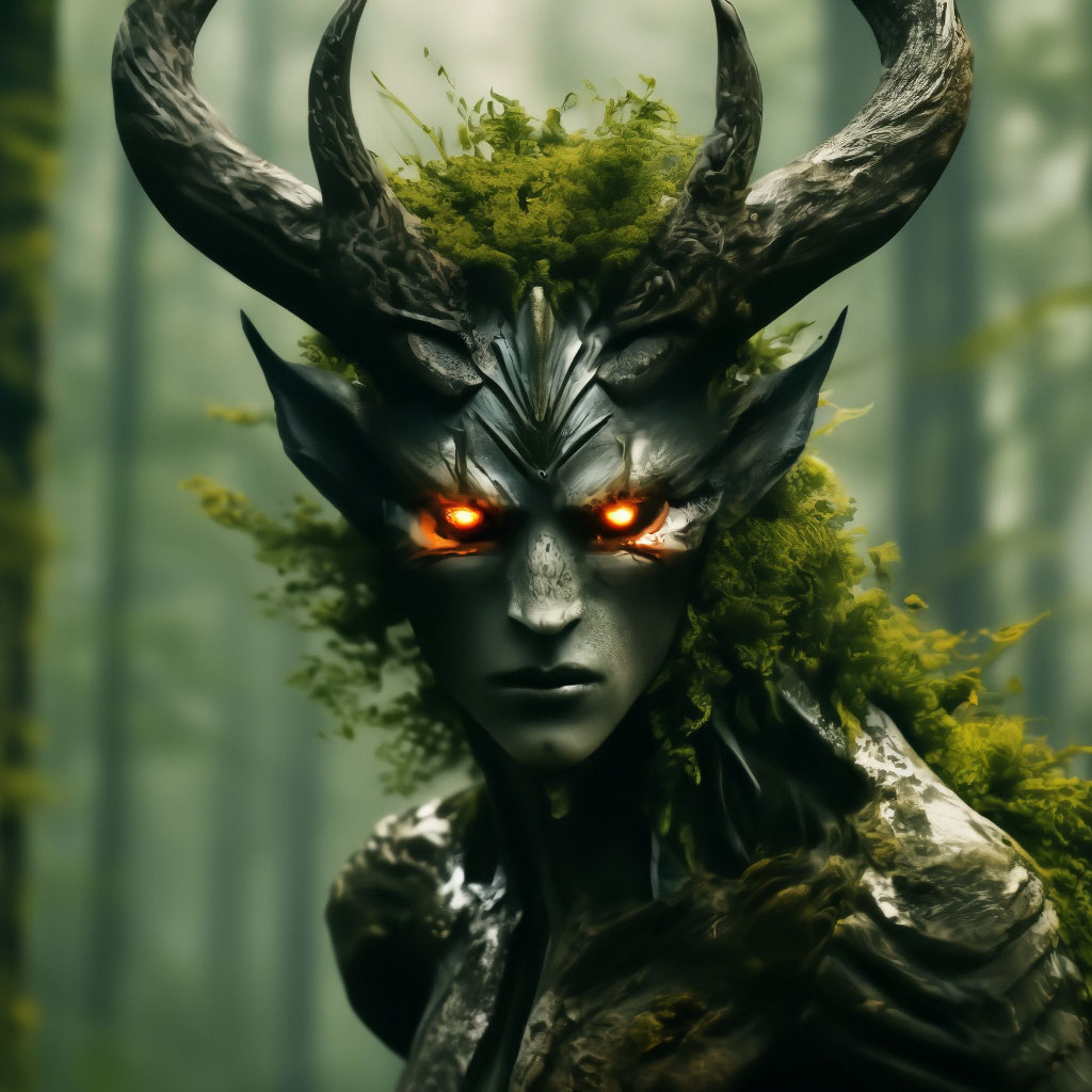 "A mythical creature with horns in the middle of the forest.details ...