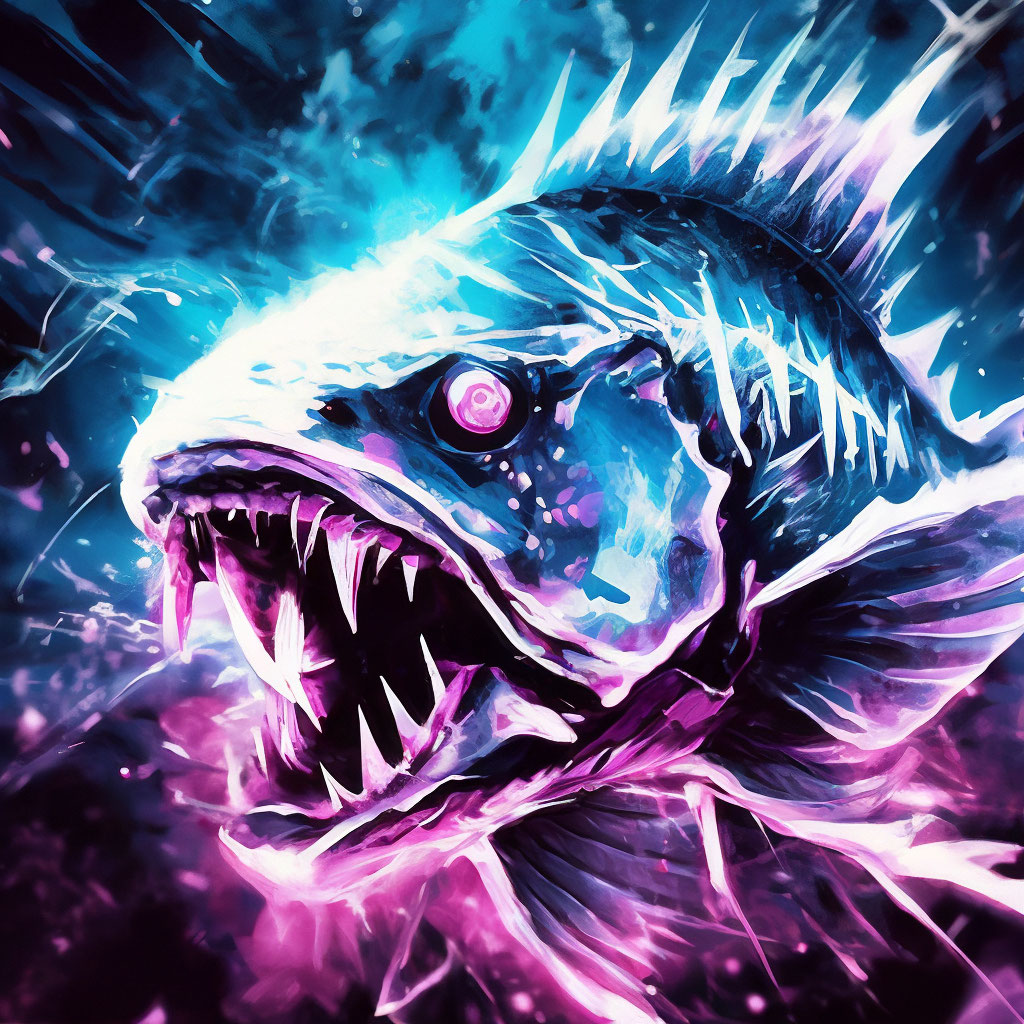 "©Bred_Mail frozen piranha fish,from the ink hell, on the background of ...
