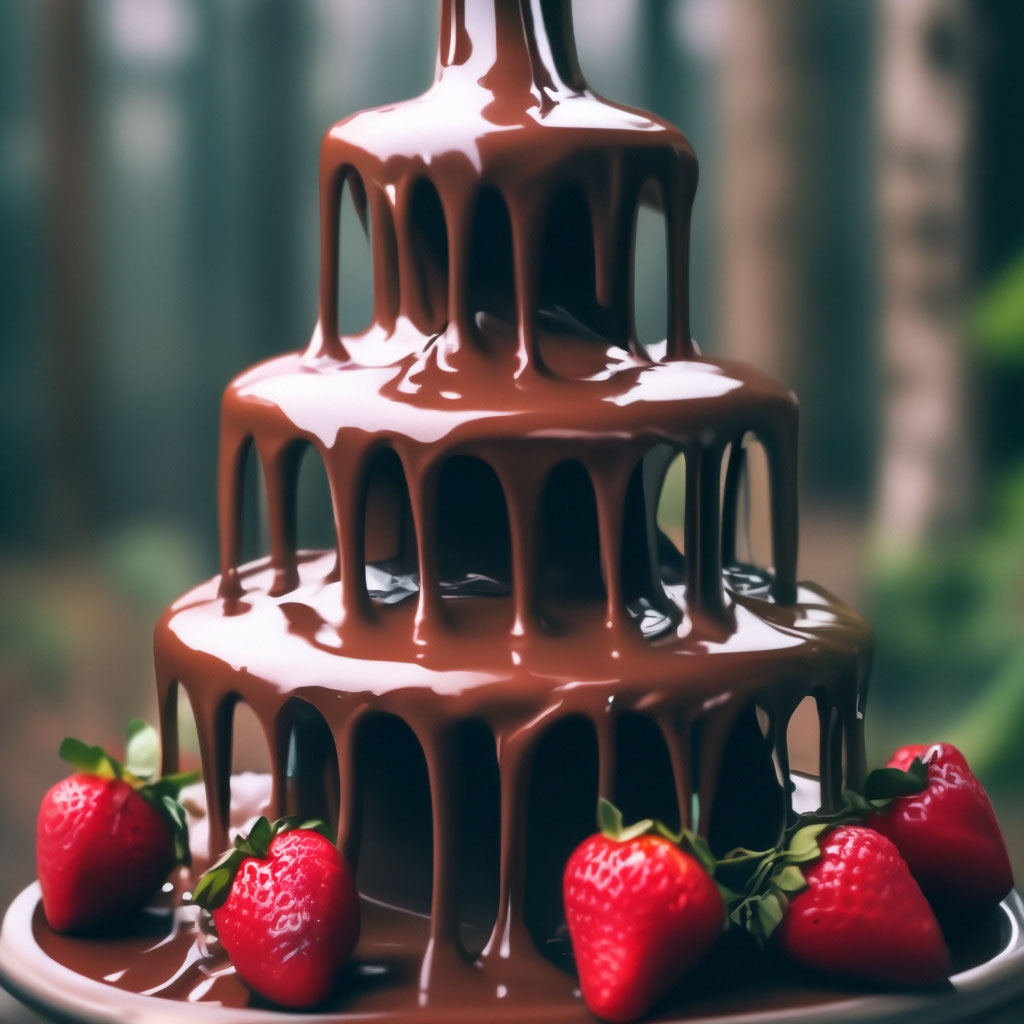 "The current chocolate fountain with strawberries" — image created in ...