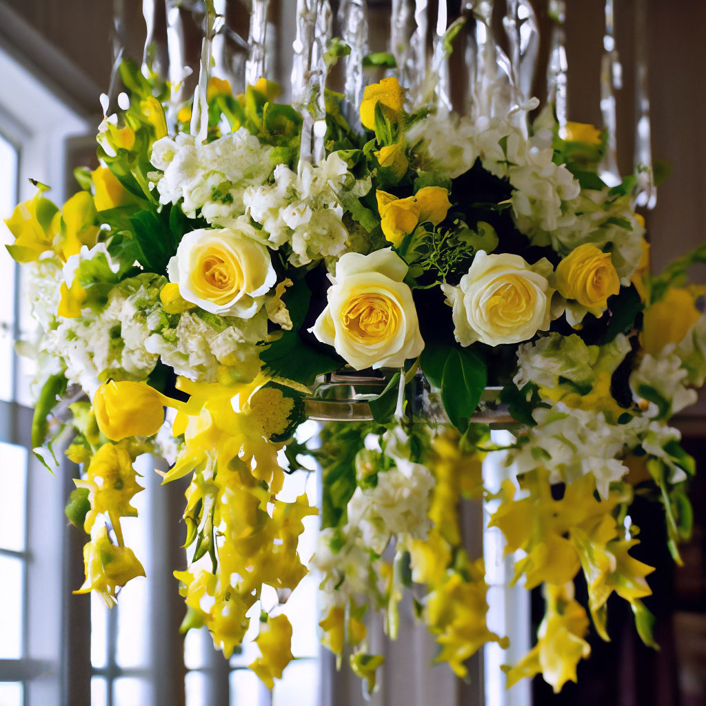 "Icicle chandelier hanging from the ceiling green and yellow indoor ...