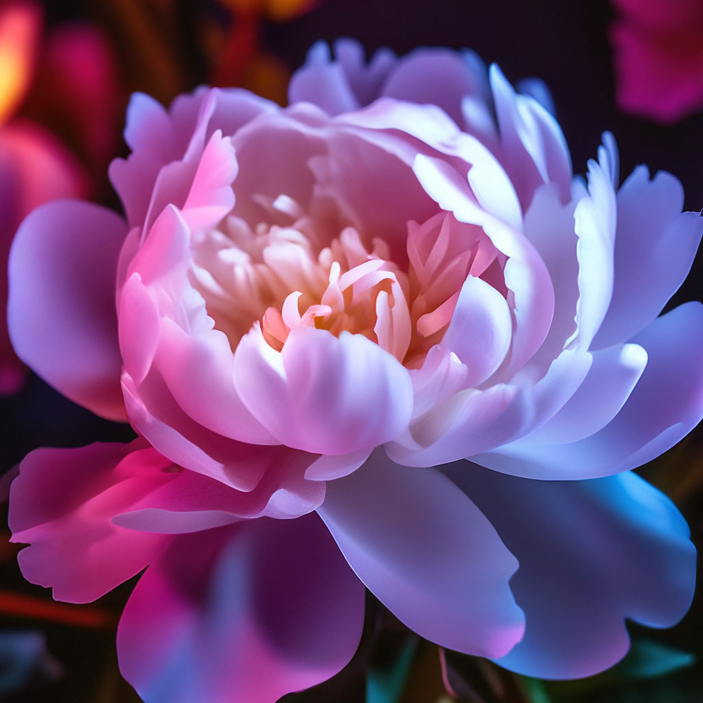 "Light lilac peony in pastel shades with a shining white center close ...