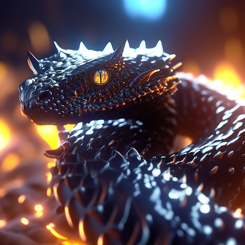 "Venomous snake with black spikes,glowing,magic,1045K pro,3D,Realistic ...