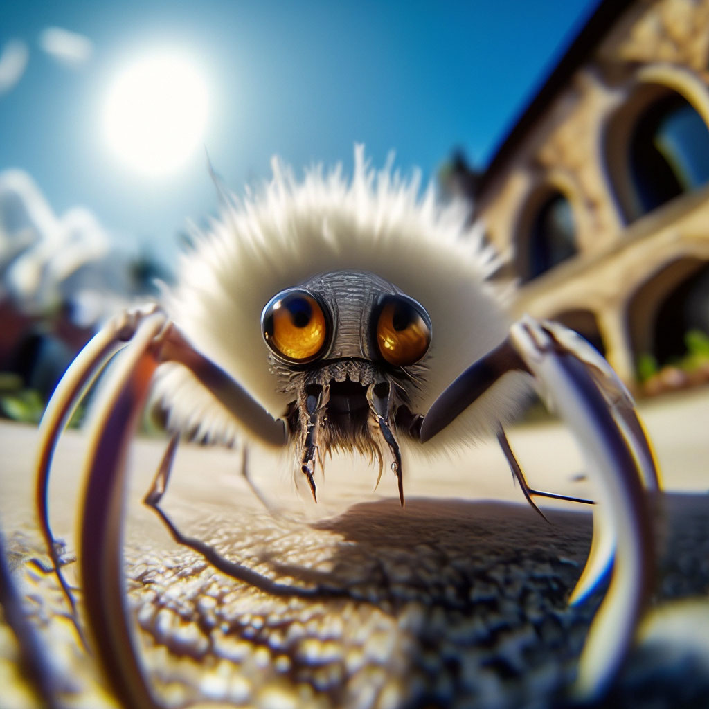 "An unusual cute creepy creature with long thin legs and a fluffy body ...