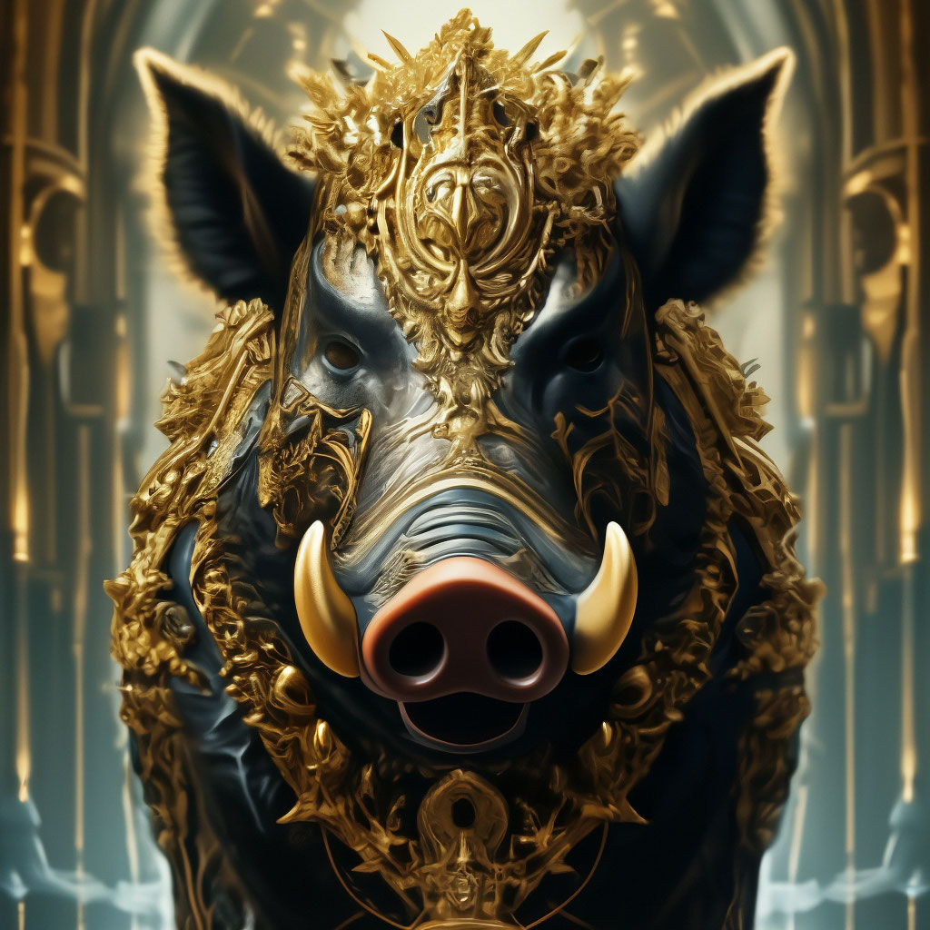 "Wild + formidable + boar in jewels + in gold, huge tusks, on the ...