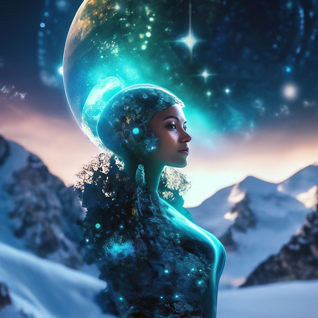 "Metamorphosis, multiple exposure, beauty qween instead of a head a ...